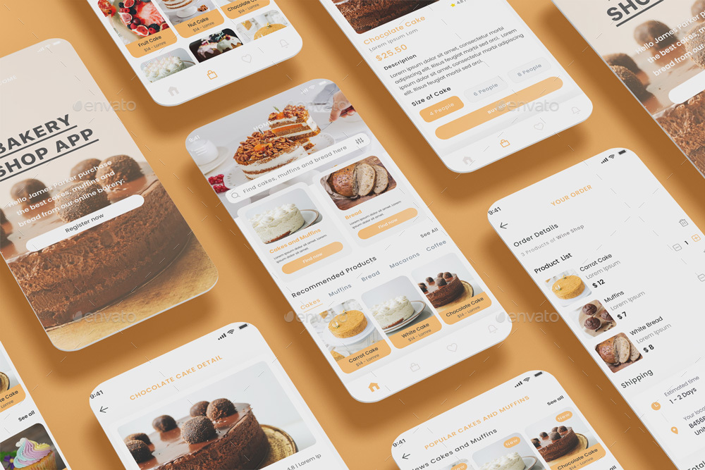 Cake E-commerce, Muffin Store & Bakery Shop App UI, Web Elements ...